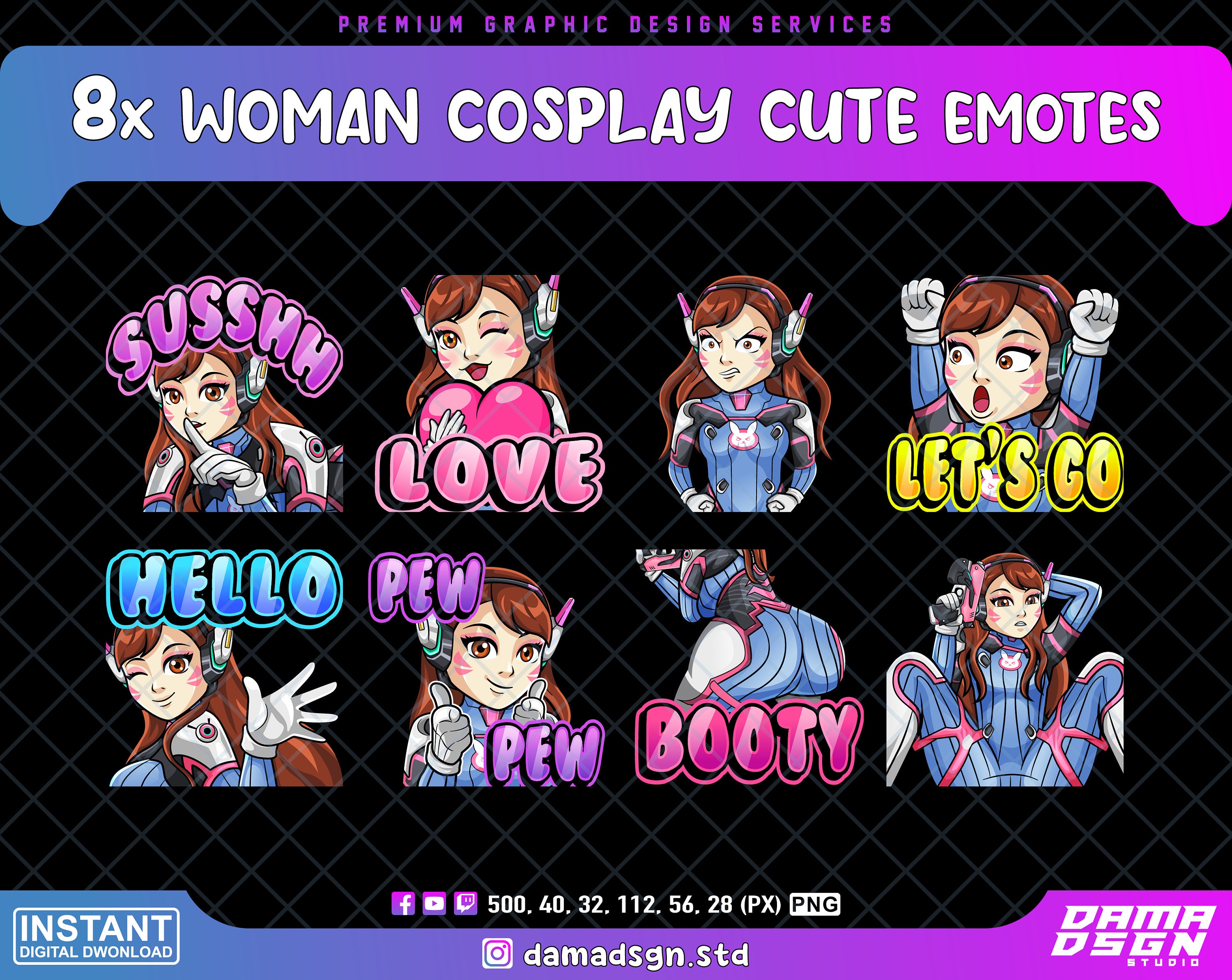 8x Woman Cosplay Cute Twitch Emotes Discord Emotes Youtube - Etsy