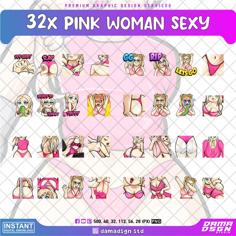 32x Pink Woman Sexy Cute Twitch Emotes Discord Emotes Etsy Canada