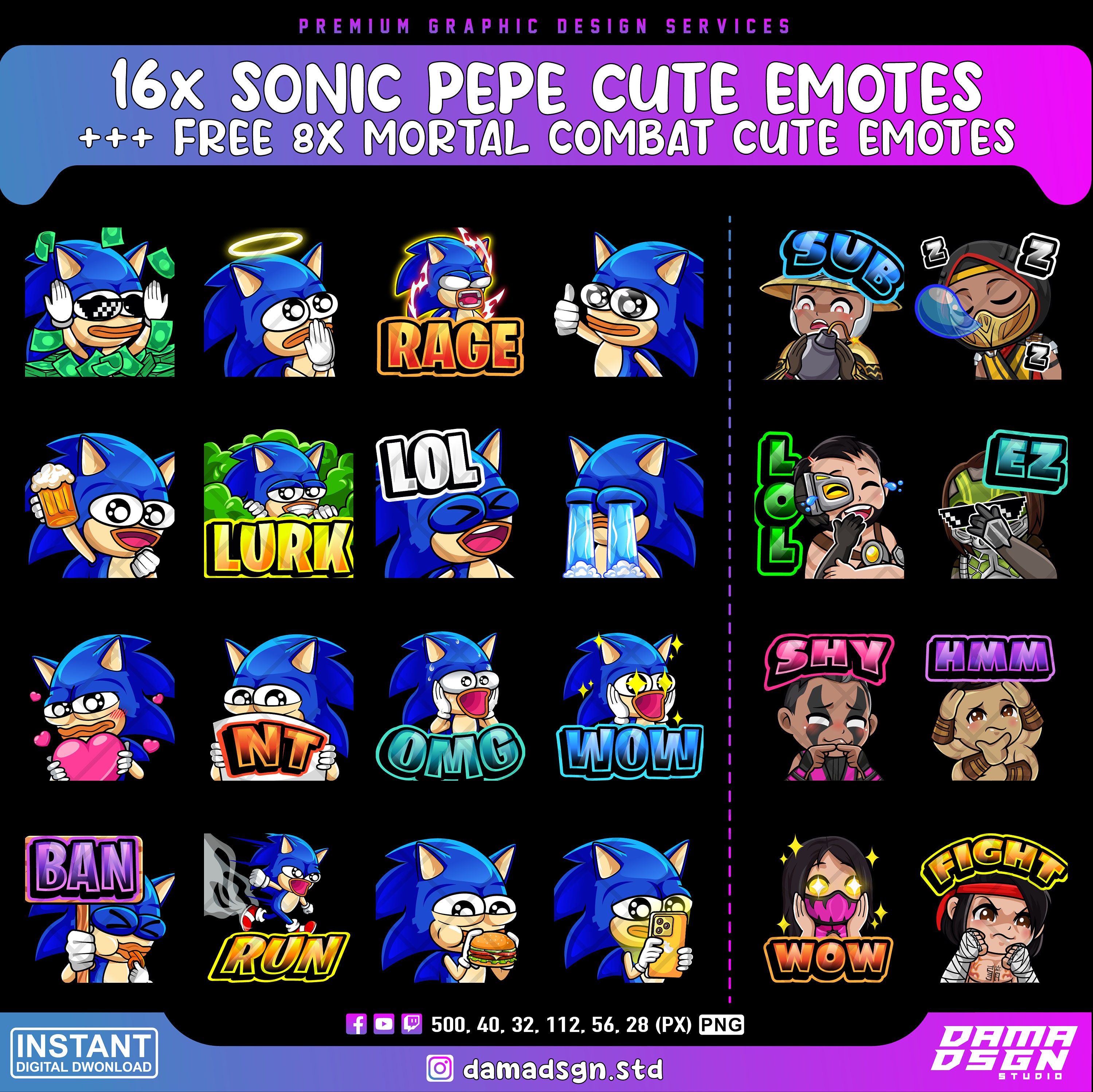 16x Sonic Pepe Cute Twitch Emotes 8x Mortal Combat Discord - Etsy