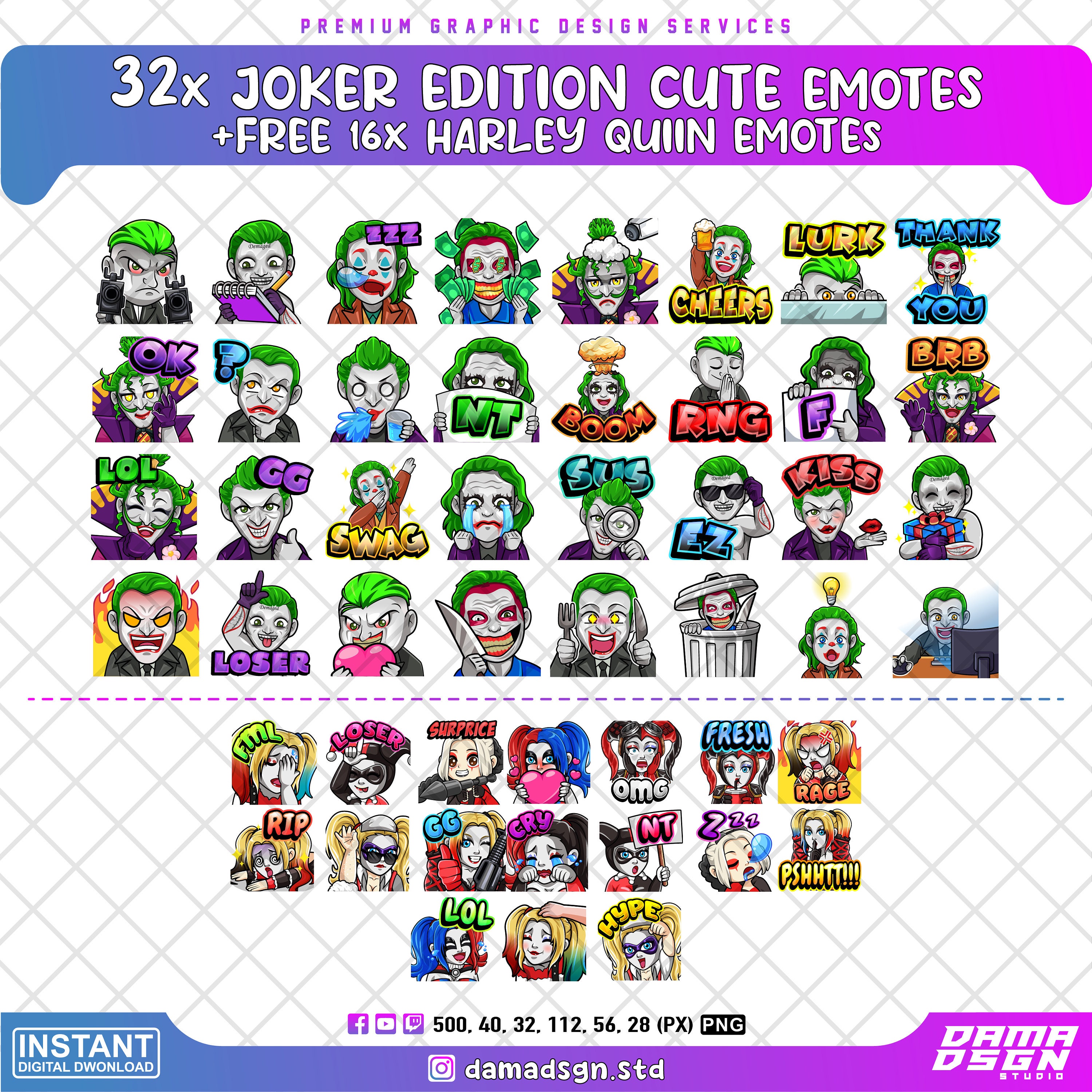 32x Joker Edition Cute Twitch Emotes FREE 17X Harley Quinn - Etsy