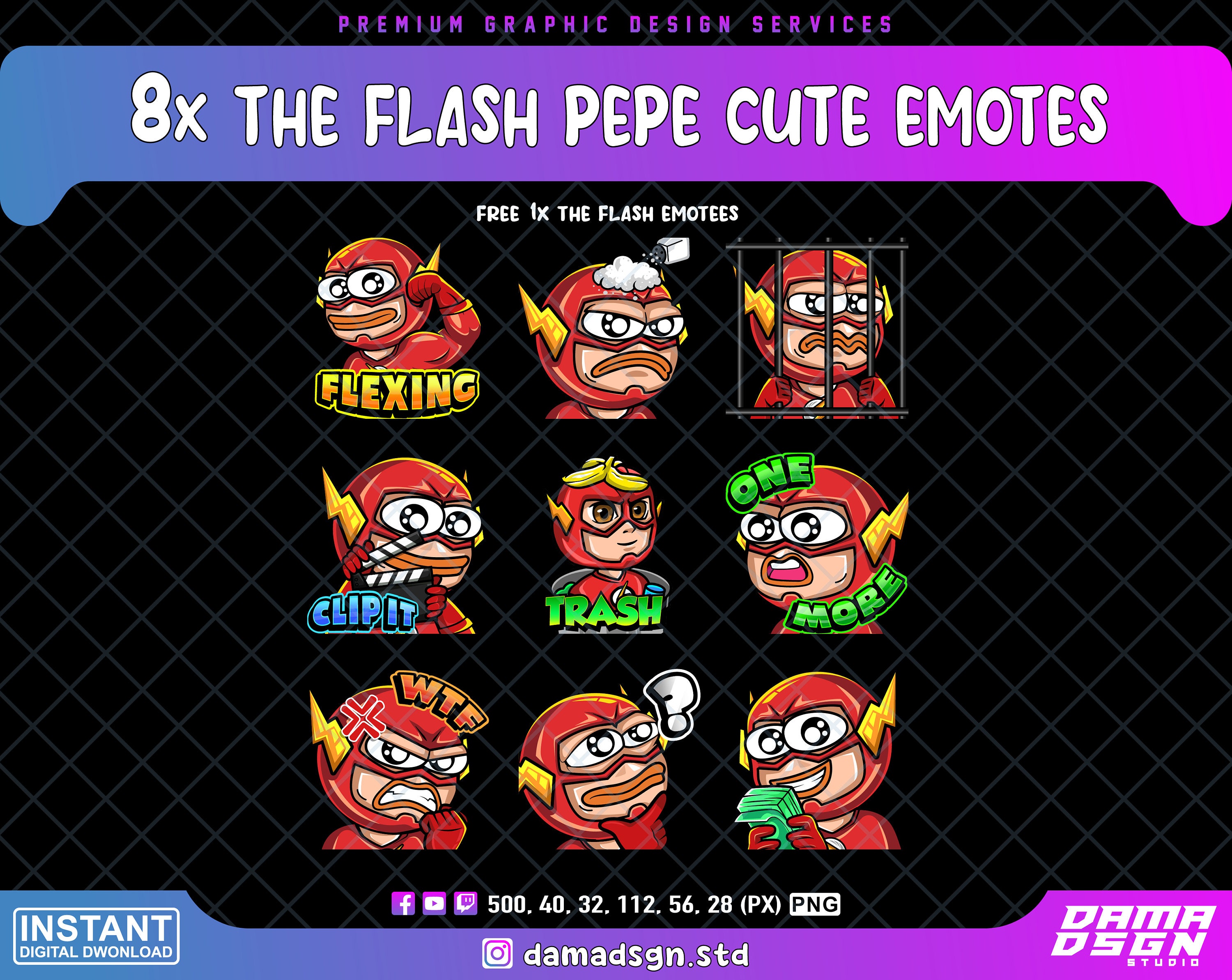 8x The Flash Pepe 1 Free Cute Twitch Emotes Discord Emotes Etsy Uk