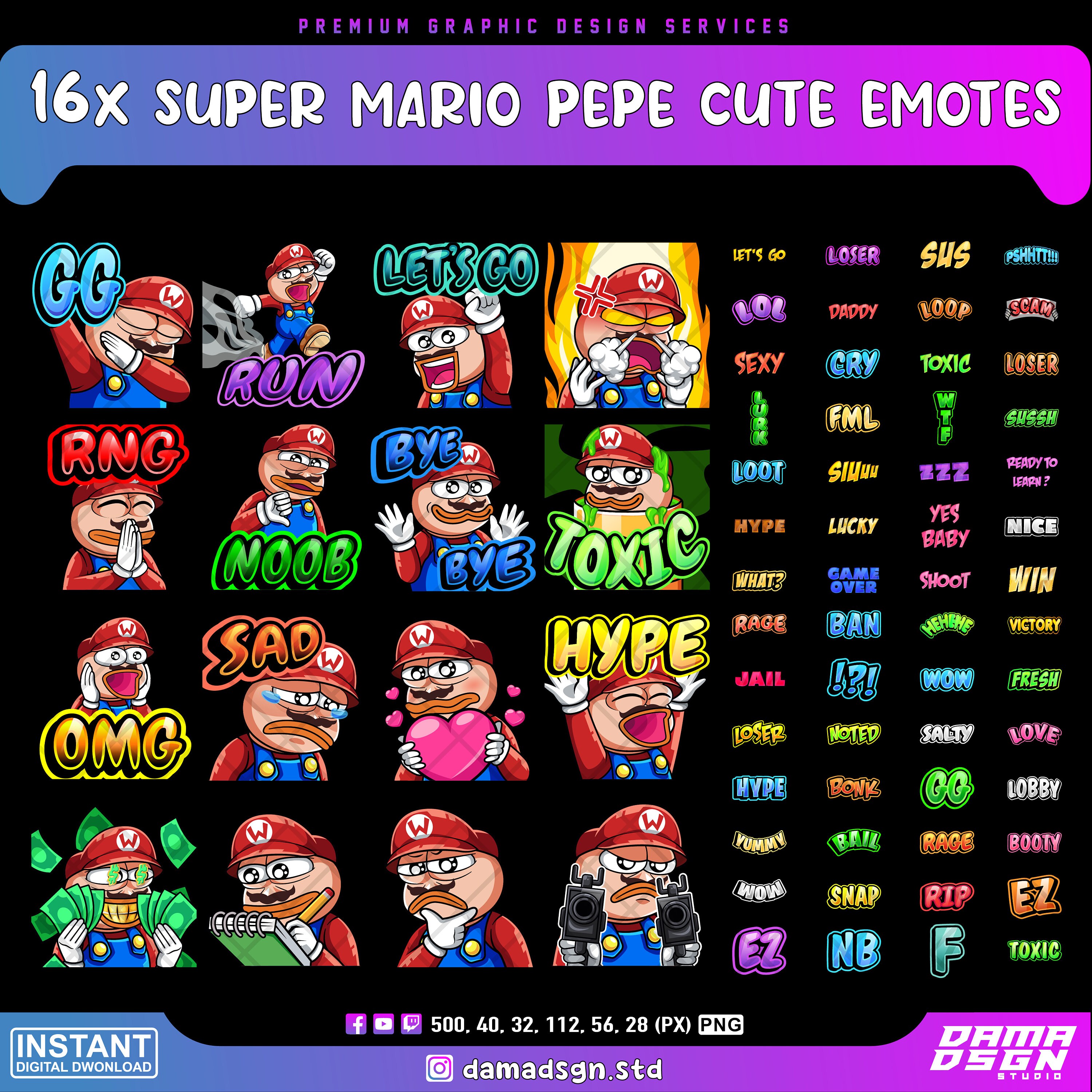 16x Super Mario Pepe Cute Twitch Emotes Discord Emotes - Etsy Australia