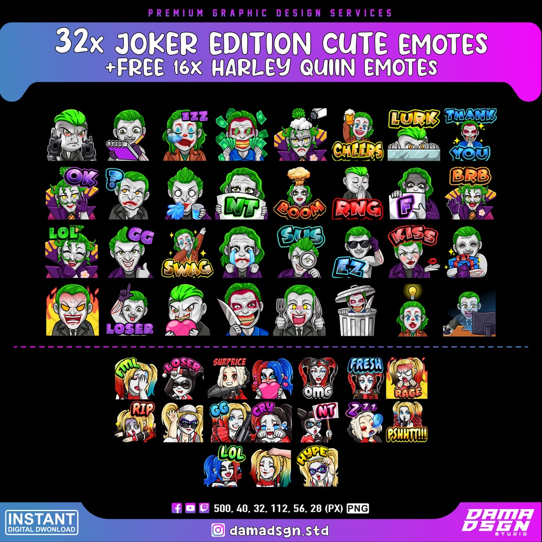 32x Joker Edition Cute Twitch Emotes FREE 17X Harley Quinn - Etsy