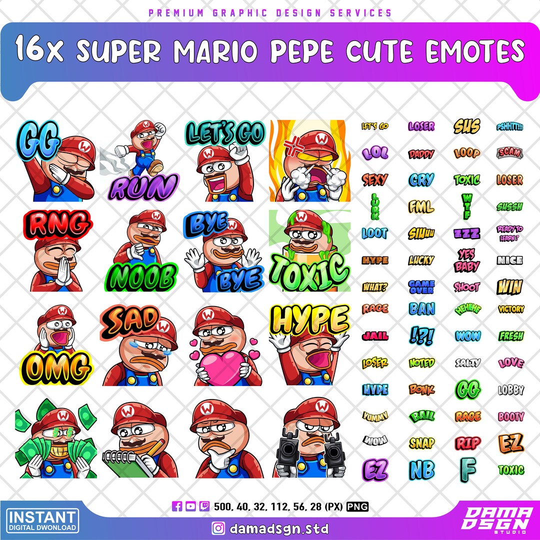 16x Super Mario Pepe Cute Twitch Emotes Discord Emotes - Etsy Australia