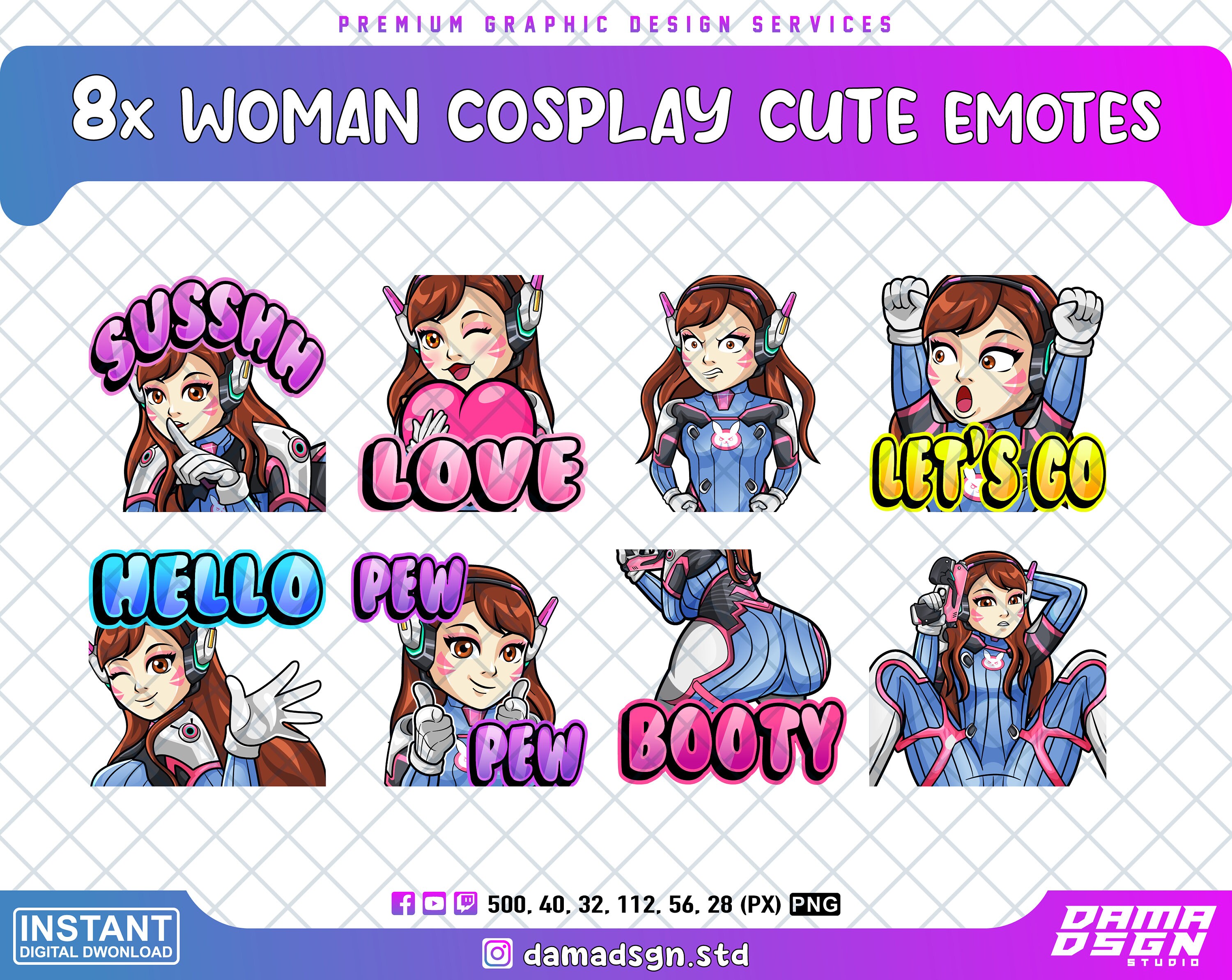 8x Woman Cosplay Cute Twitch Emotes Discord Emotes Youtube - Etsy