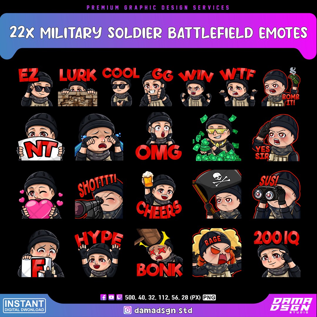 22x Military Soldier Battlefield Twitch Emotes Discord - Etsy UK