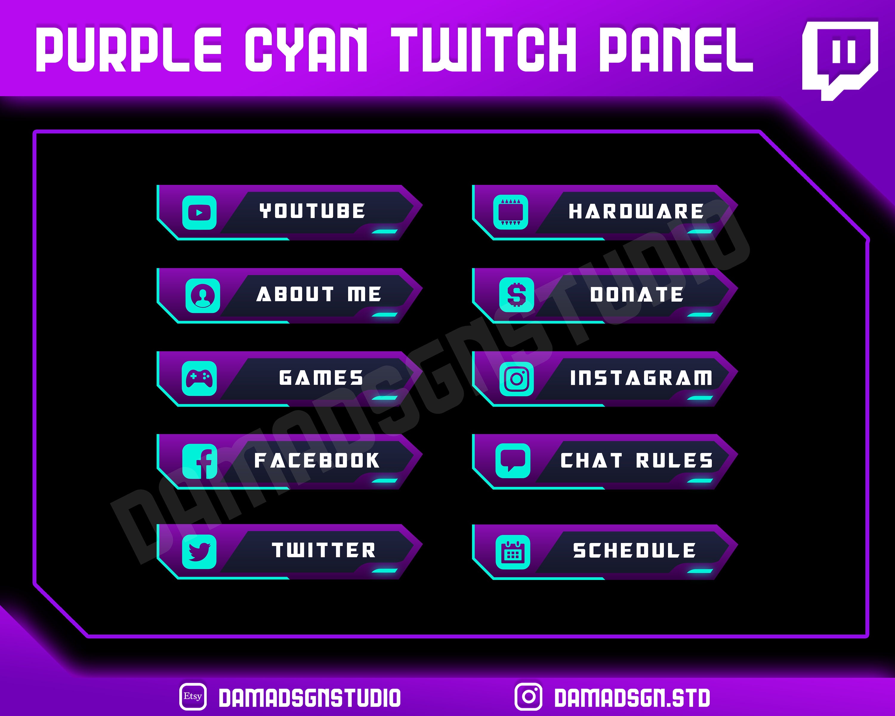 Twitch Panels Purple Cyan Etsy
