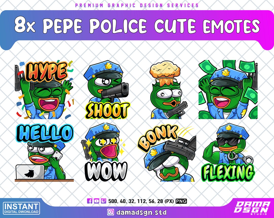 8x Pepe Police Cute Twitch Emotes Discord Emotes Youtube - Etsy
