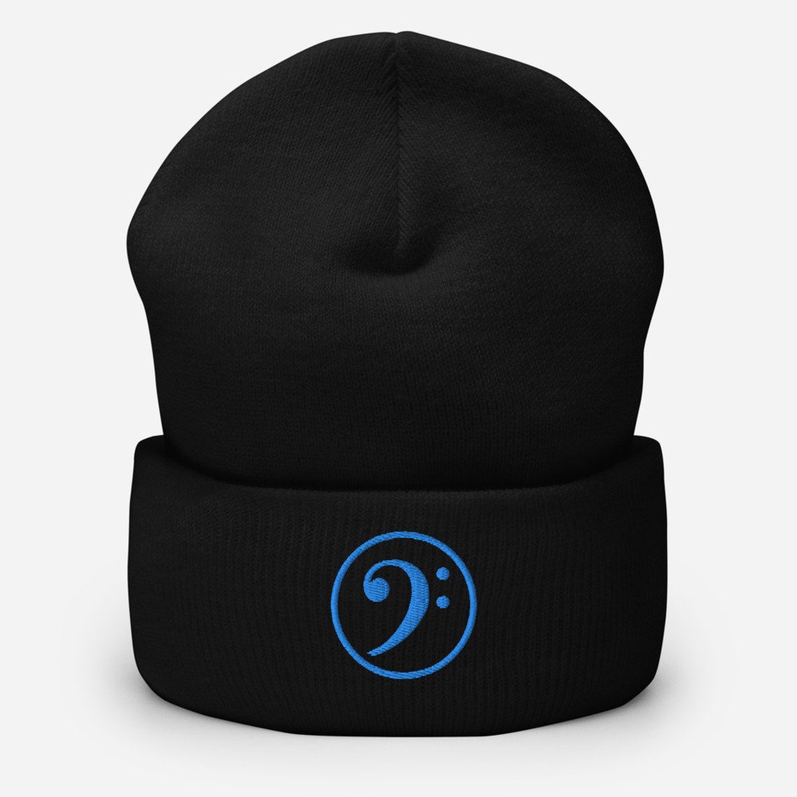 Bass Clef Light Blue Music Symbol Embroidered Cuffed Beanie, Gift for ...