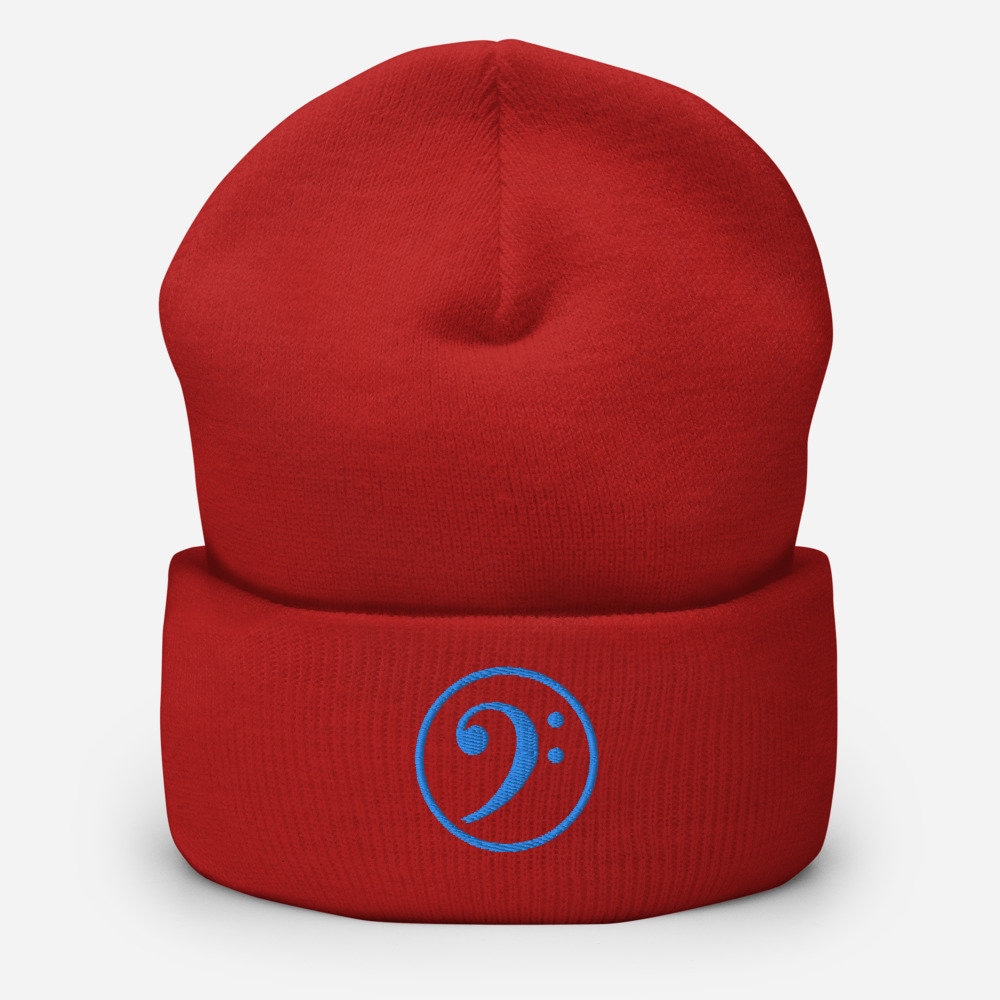 Bass Clef Light Blue Music Symbol Embroidered Cuffed Beanie, Gift for ...