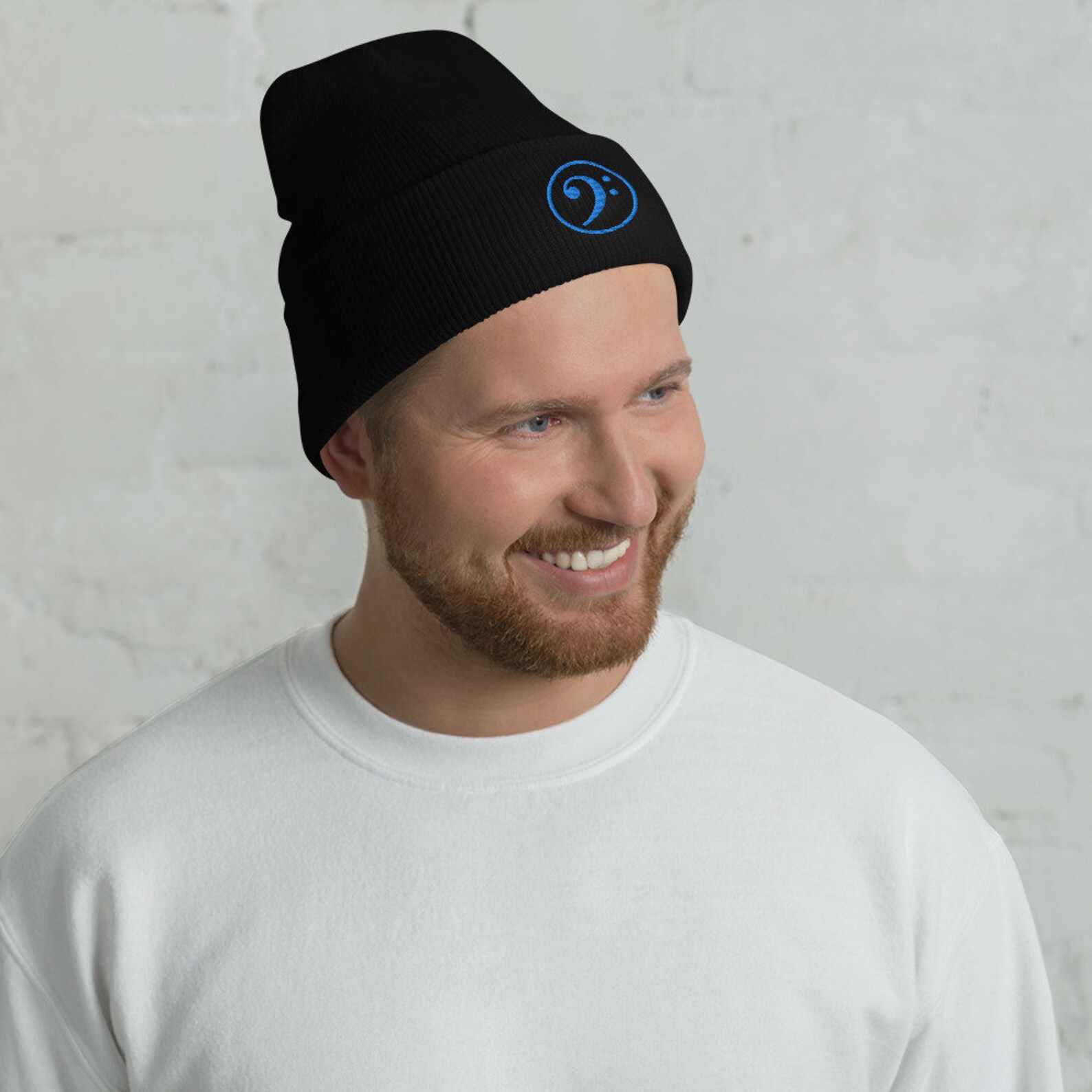Bass Clef Light Blue Music Symbol Embroidered Cuffed Beanie, Gift for ...