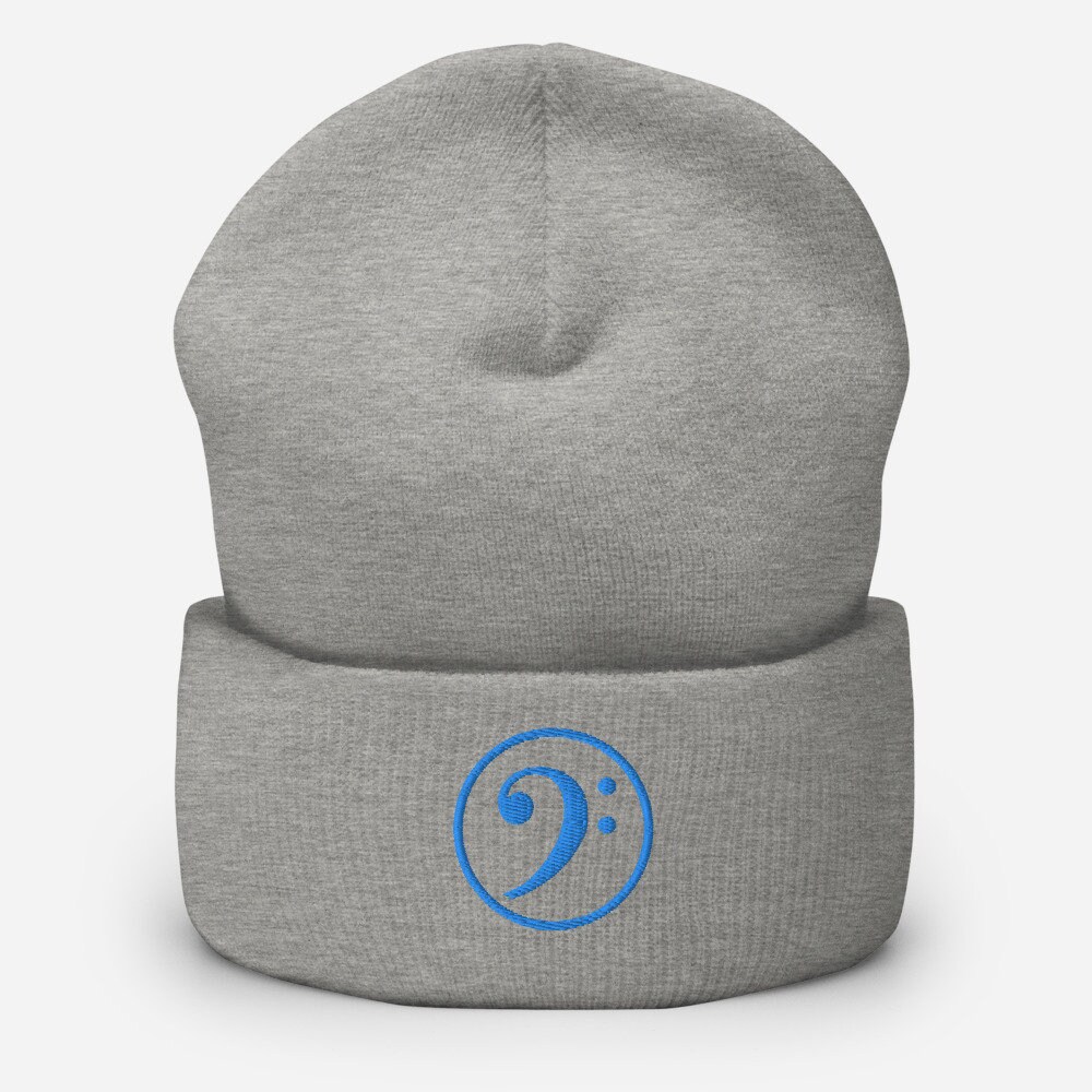 Bass Clef Light Blue Music Symbol Embroidered Cuffed Beanie, Gift for ...