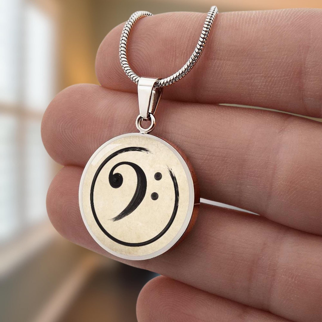 Bass Clef Symbol Ink Brush Style Pendant Necklace With Gold or Silver ...