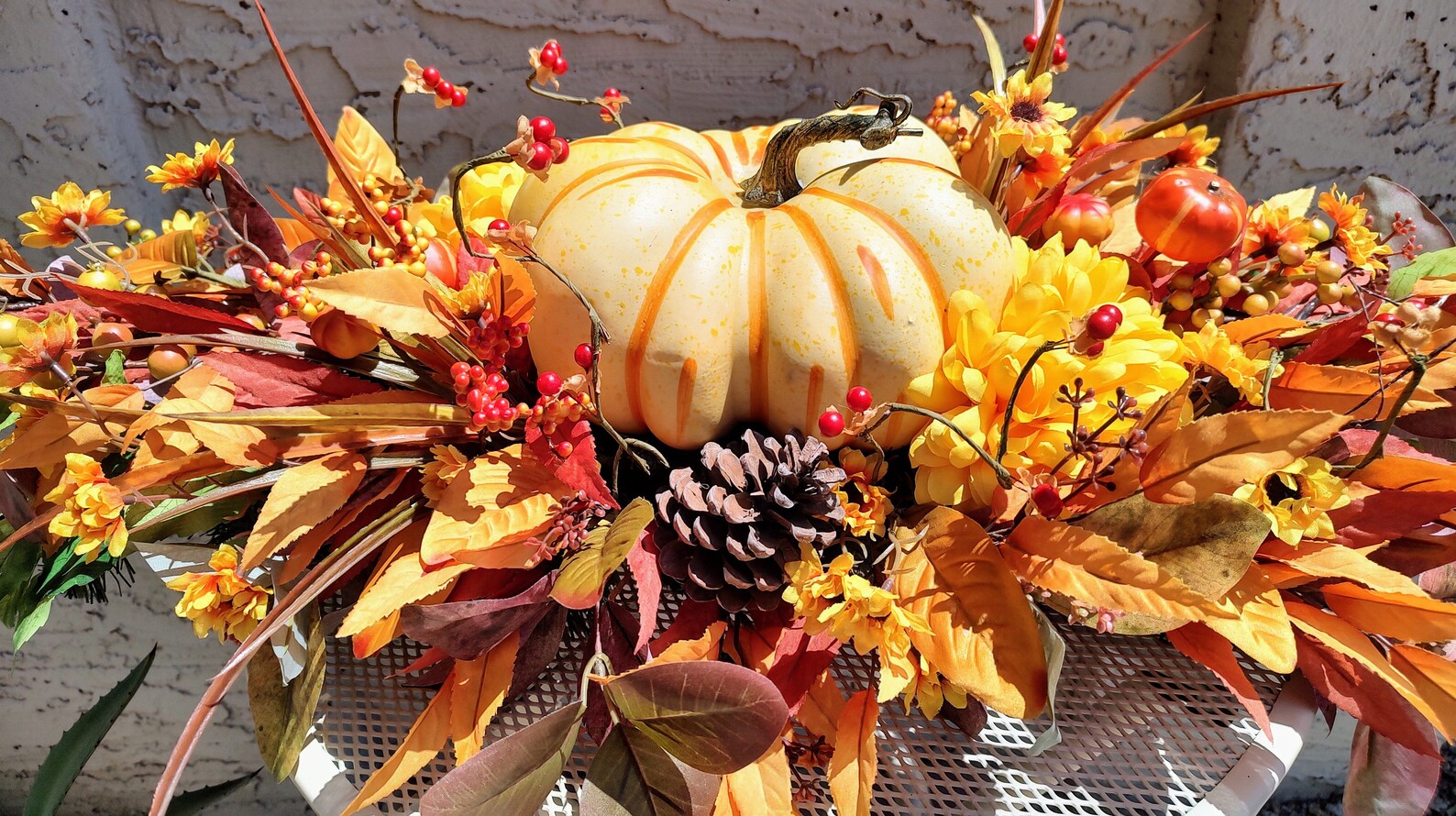 Large Fall Yellow Mum and Pumpkin Centerpiece Fall - Etsy