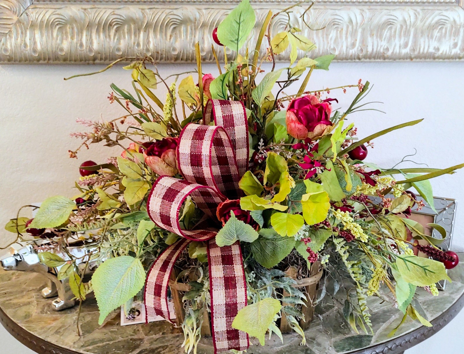 Autumn Large Centerpiece or Tall Pumpkin Candlestick Arrangement, Table ...