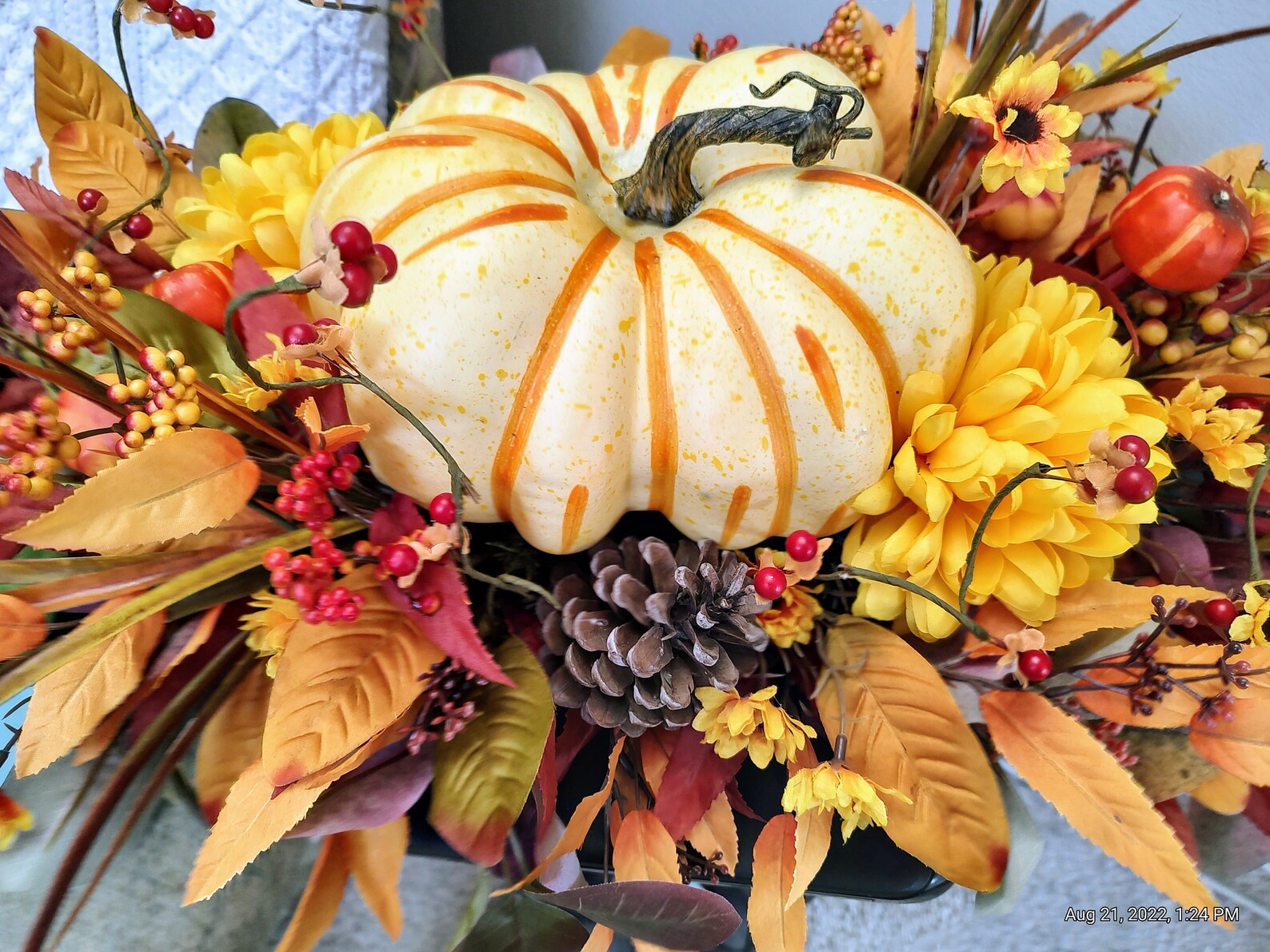 Large Fall Yellow Mum and Pumpkin Centerpiece Fall - Etsy