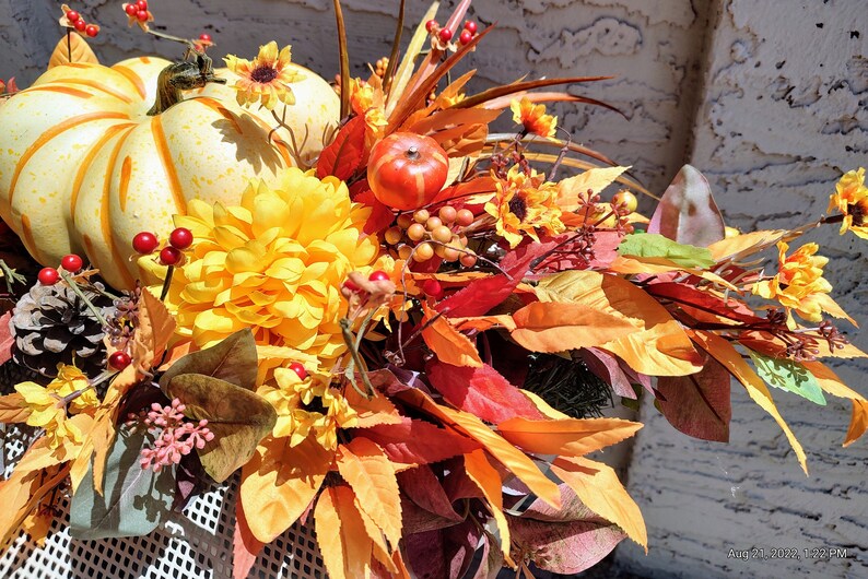 Large Fall Yellow Mum and Pumpkin Centerpiece Fall - Etsy