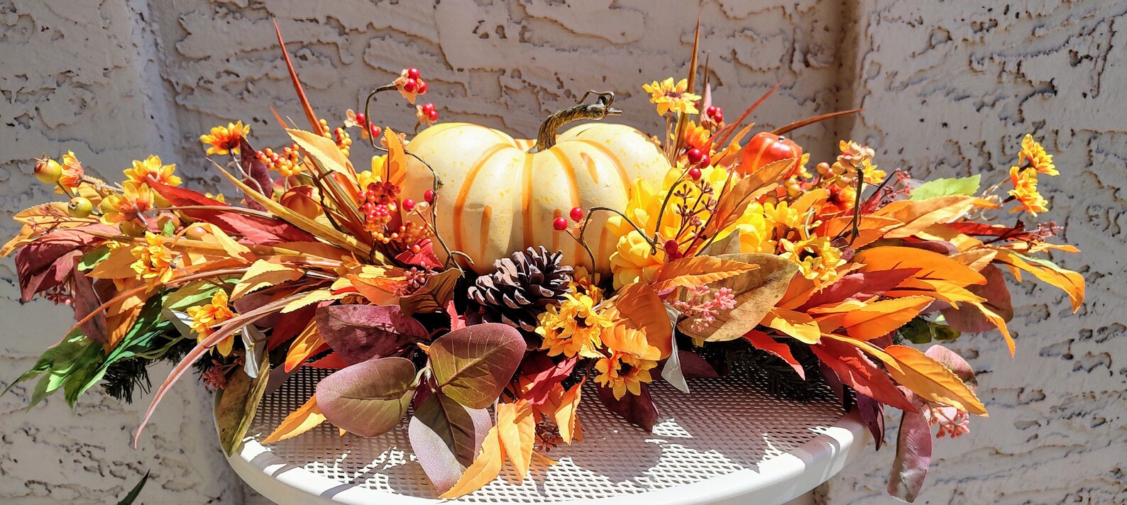 Large Fall Yellow Mum and Pumpkin Centerpiece Fall - Etsy