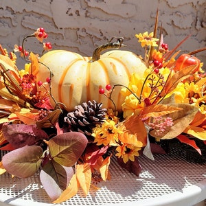 Large Fall Yellow Mum and Pumpkin Centerpiece Fall - Etsy