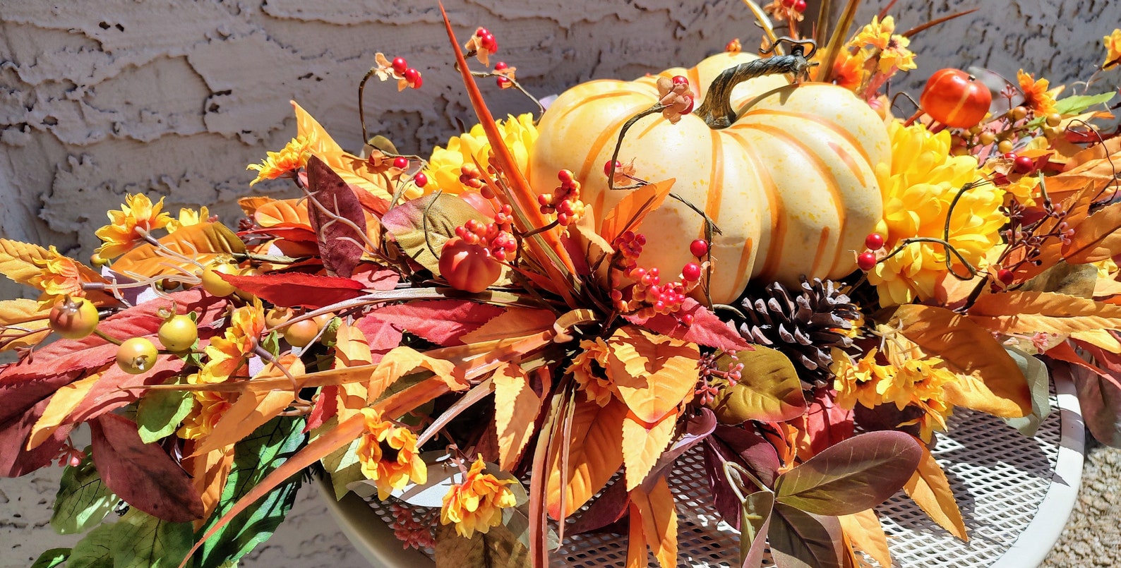 Large Fall Yellow Mum and Pumpkin Centerpiece Fall - Etsy