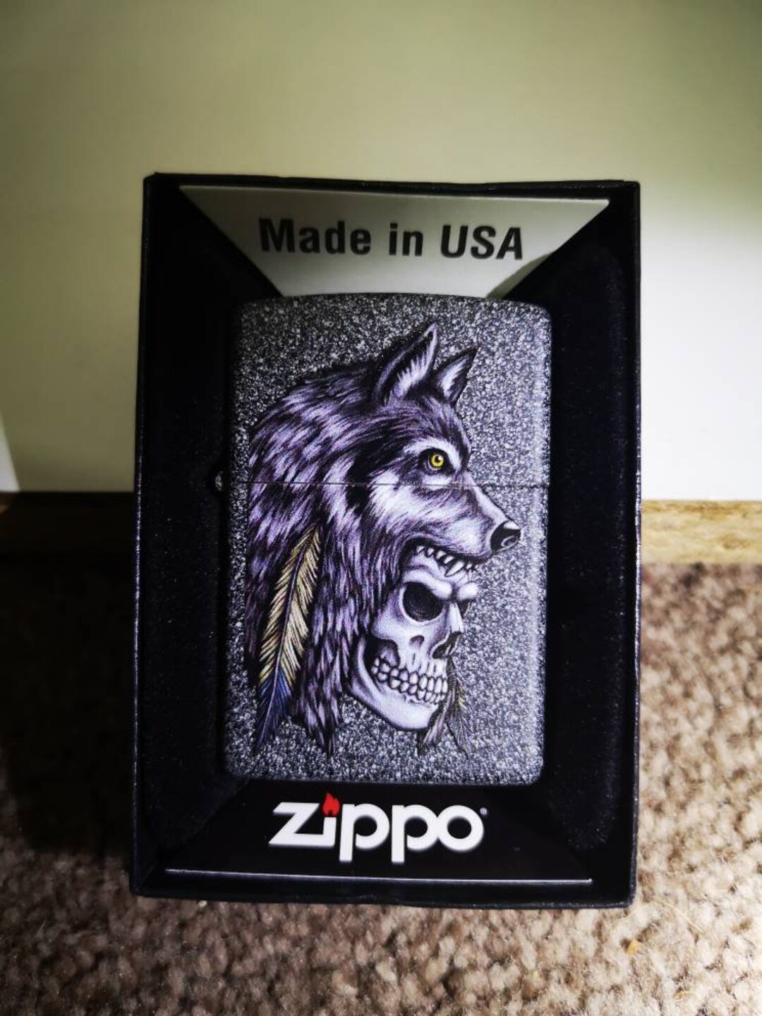 Wolf Skull Feather Original Genuine Zippo Lighter - Etsy