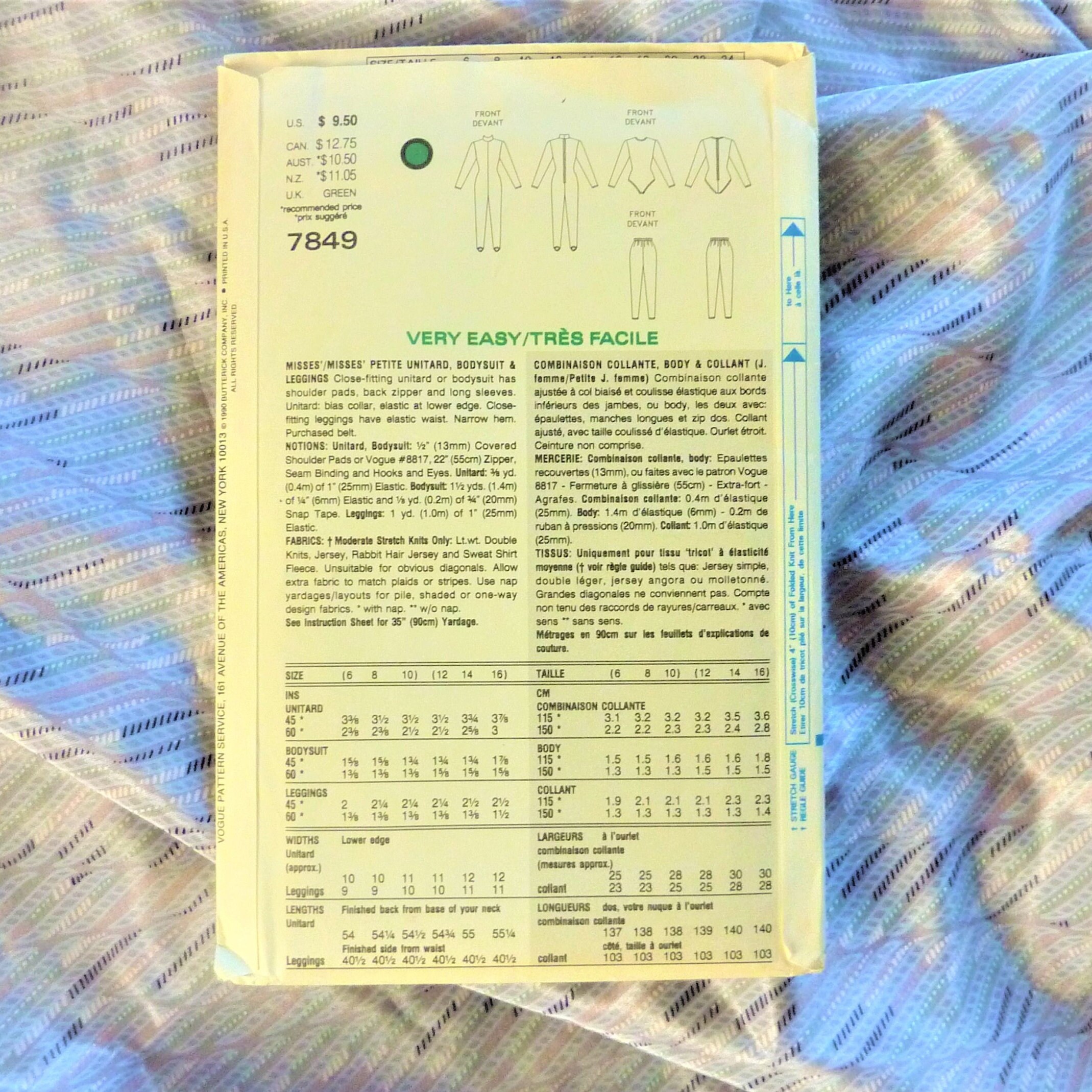 Sewing & Fiber Leggings Sewing Pattern Bust 30-1/2-32-1/2” Bodysuit ...