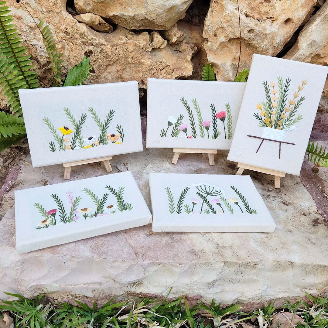Hand Embroidered Floral Artworks: Holiday Gift, Set of 5, Unique ...