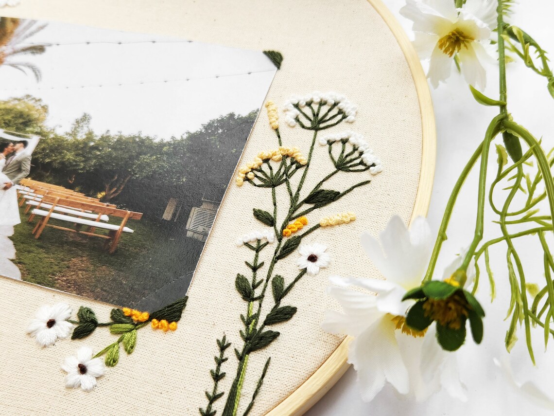 Custom Hand Embroidery Photo Frame, Botanical Embroidery, Wedding Gifts ...