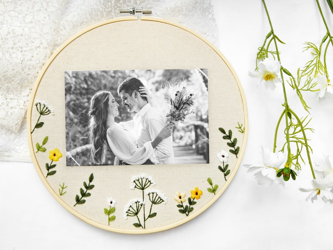 Custom Hand Embroidery Photo Frame, Botanical Embroidery, Wedding Gifts ...