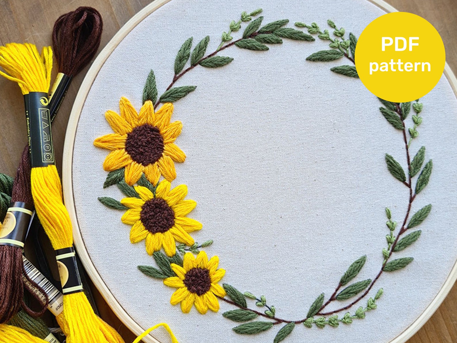 Sunflower Embroidery Pattern/pdf Pattern/beginner Embroidery Pattern ...