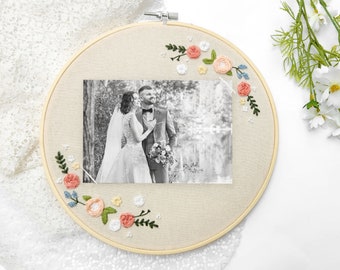 Custom Hand Embroidery Photo Frame, Botanical Embroidery, Wedding Gifts ...