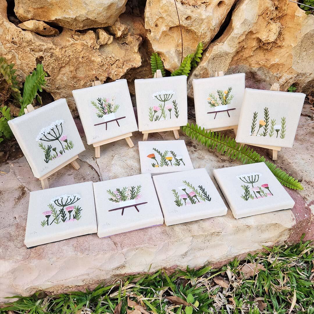 Hand Embroidered Floral Artworks: Holiday Gift, Set of 10, Unique ...