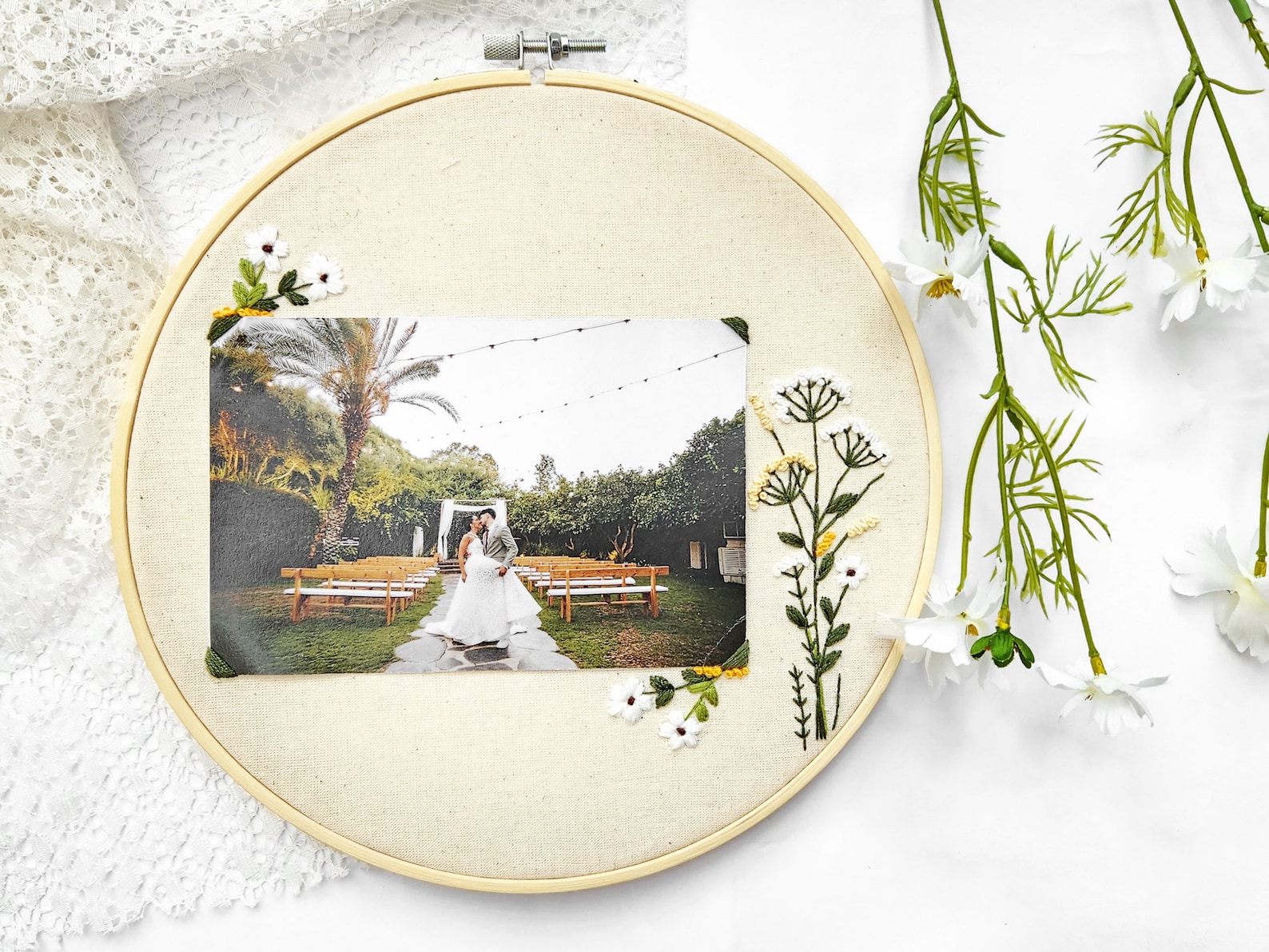 Custom Hand Embroidery Photo Frame, Botanical Embroidery, Wedding Gifts ...