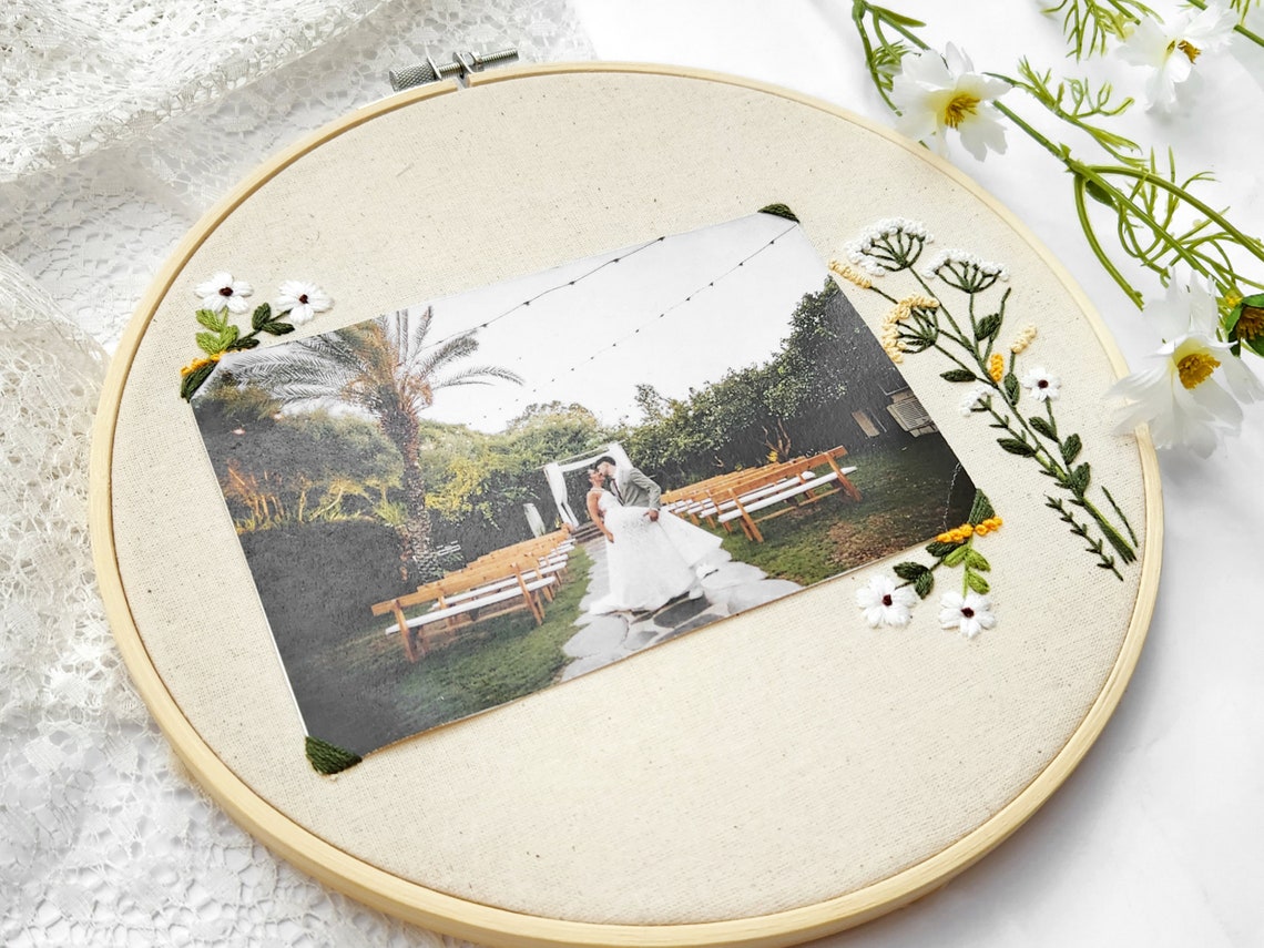 Custom Hand Embroidery Photo Frame, Botanical Embroidery, Wedding Gifts ...