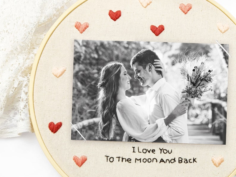 Custom Hand Embroidery Photo Frame, Hearts Embroidery, Wedding Gifts ...