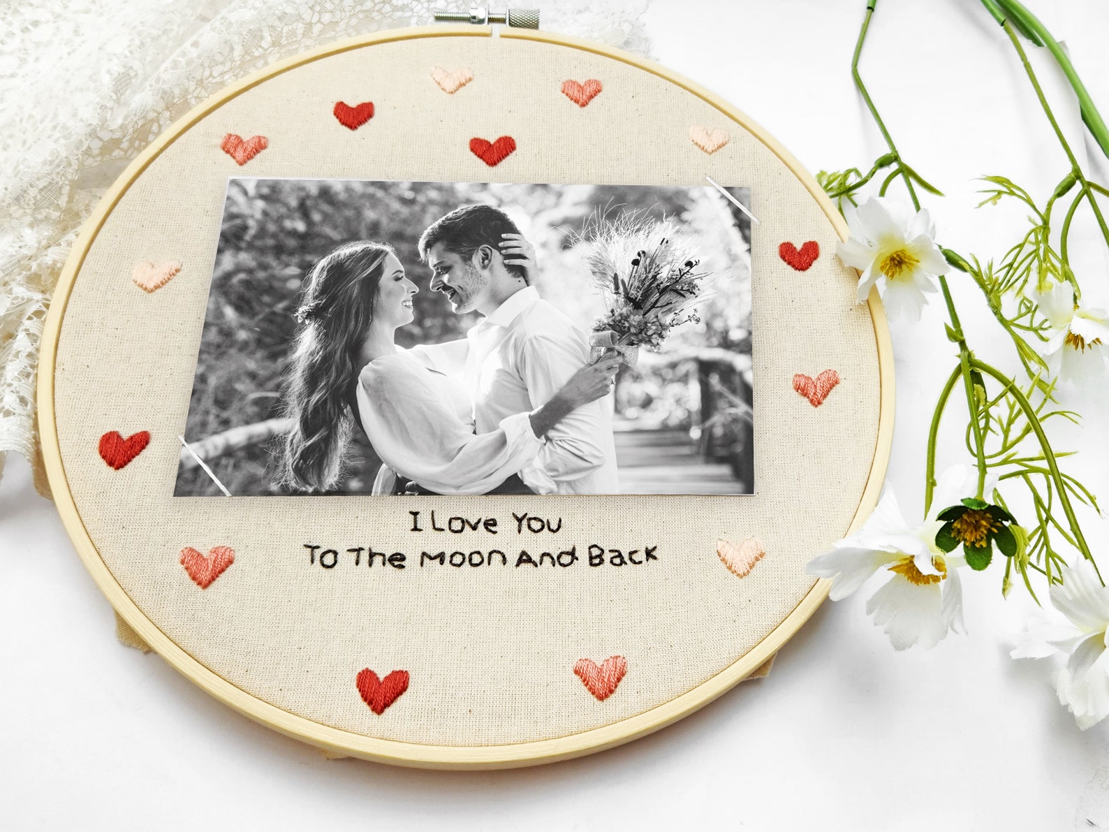 Custom Hand Embroidery Photo Frame, Hearts Embroidery, Wedding Gifts, Custom Embroidery, Gift ...
