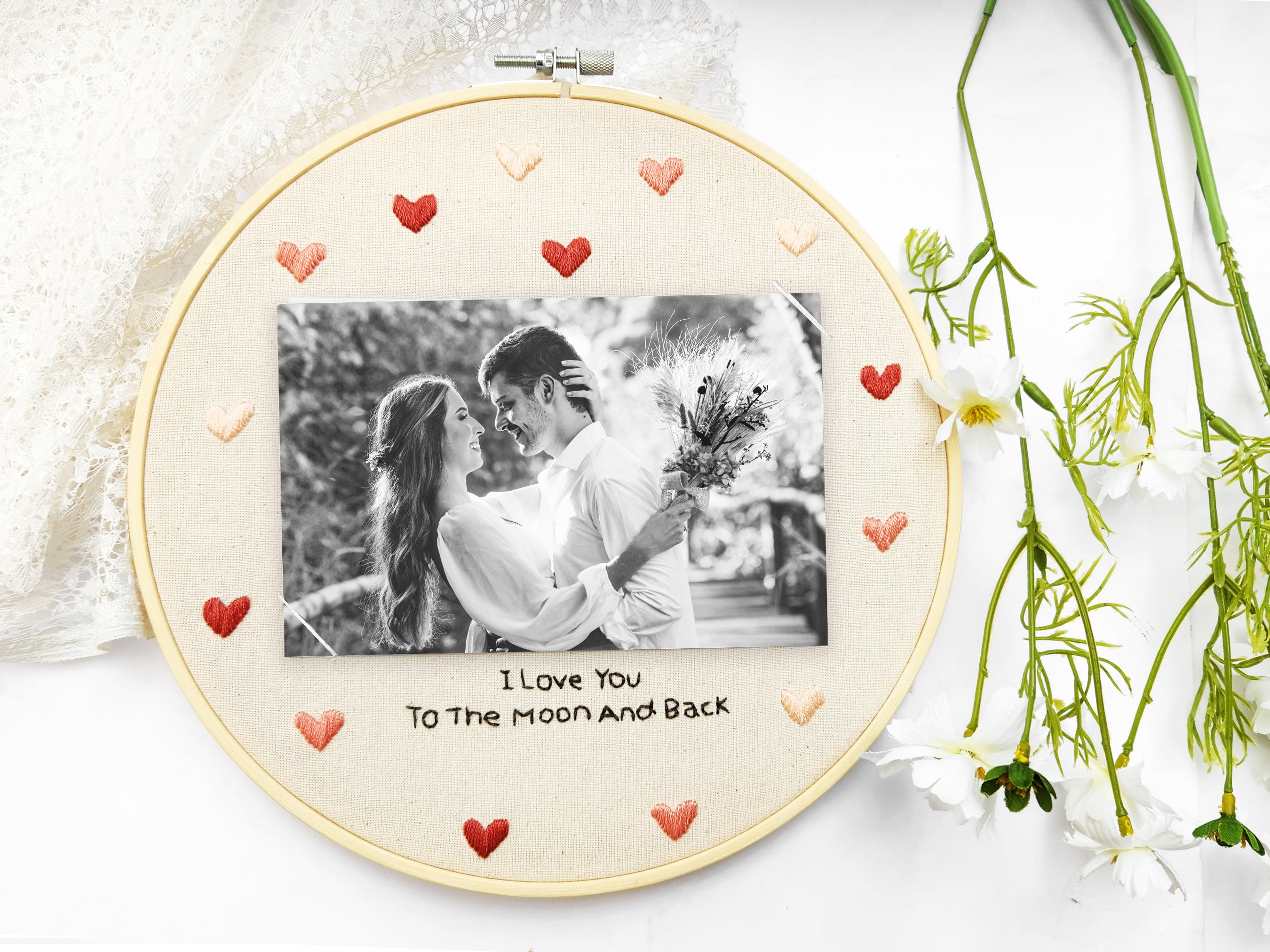Custom Hand Embroidery Photo Frame, Hearts Embroidery, Wedding Gifts, Custom Embroidery, Gift ...