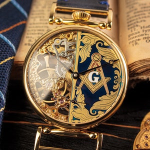 Masonic Watch Skeleton Watch Handmade Watch Freemason Watch Marriage Watch Steampunk Watch Mens ...