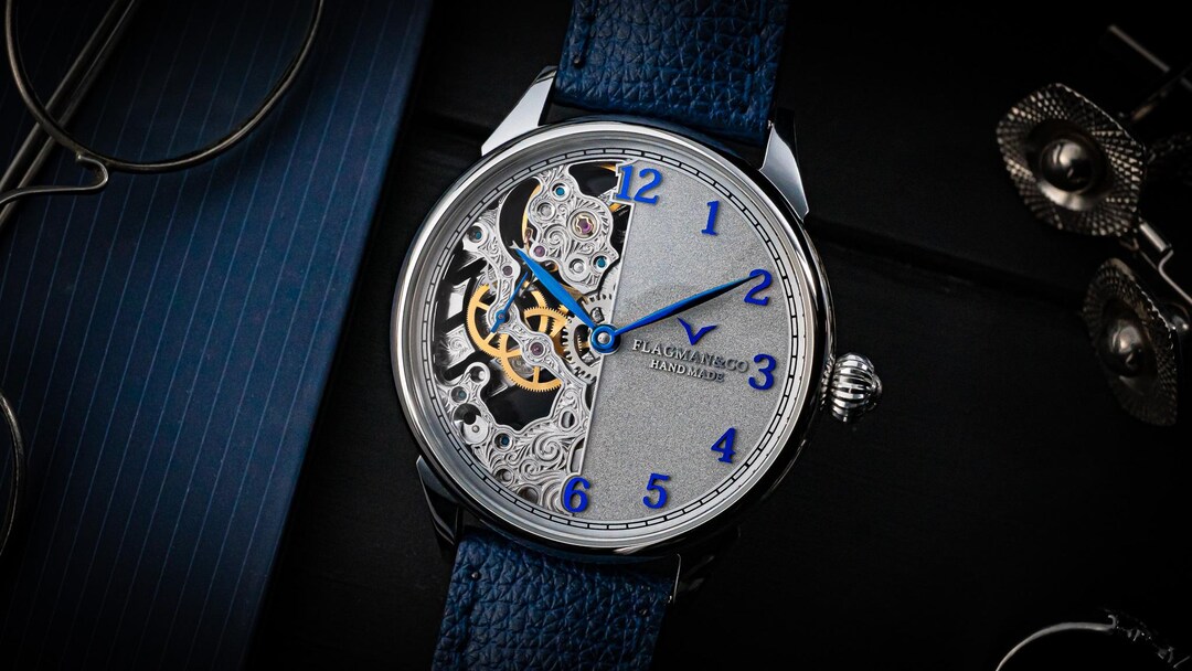 Skeleton Watch Engraved Watch Luxury Mens Watch Mechanical Watch Flagman Watch Wristwatch ...