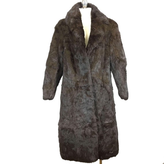Vintage 1970s-80s Brown Rabbit Fur Long Coat - Gem