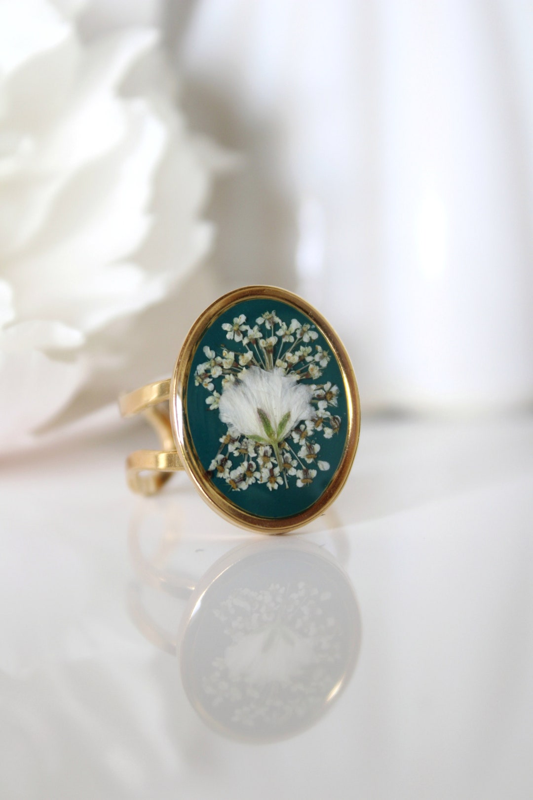 Wild Carrot Ring, Dried Flower Ring, Women Jewelry, Gold Ring, Handmade ...