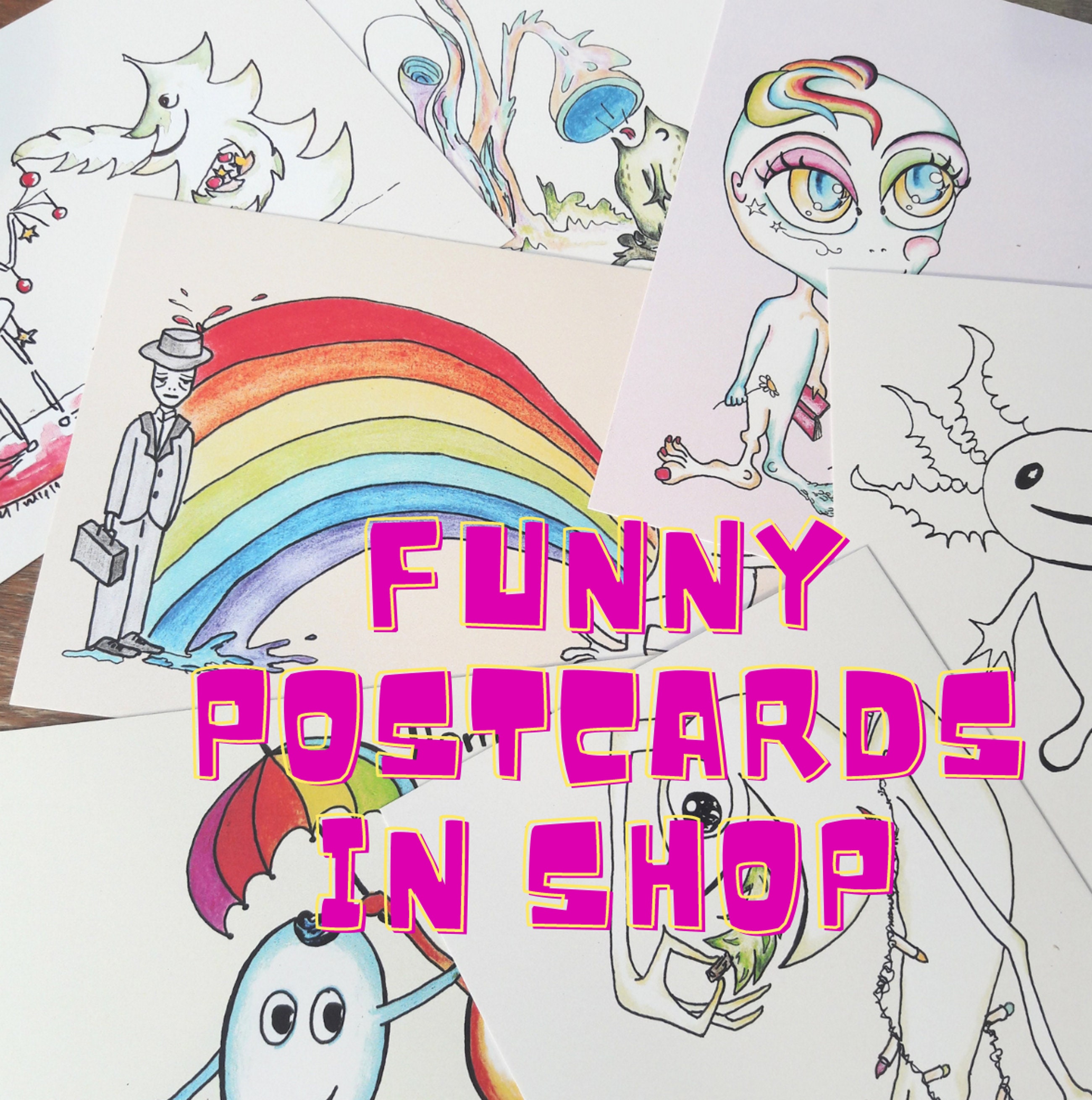 Rainbow Birthday Card - Happy Birthday, Freak - Cool Postcard - Drawn ...