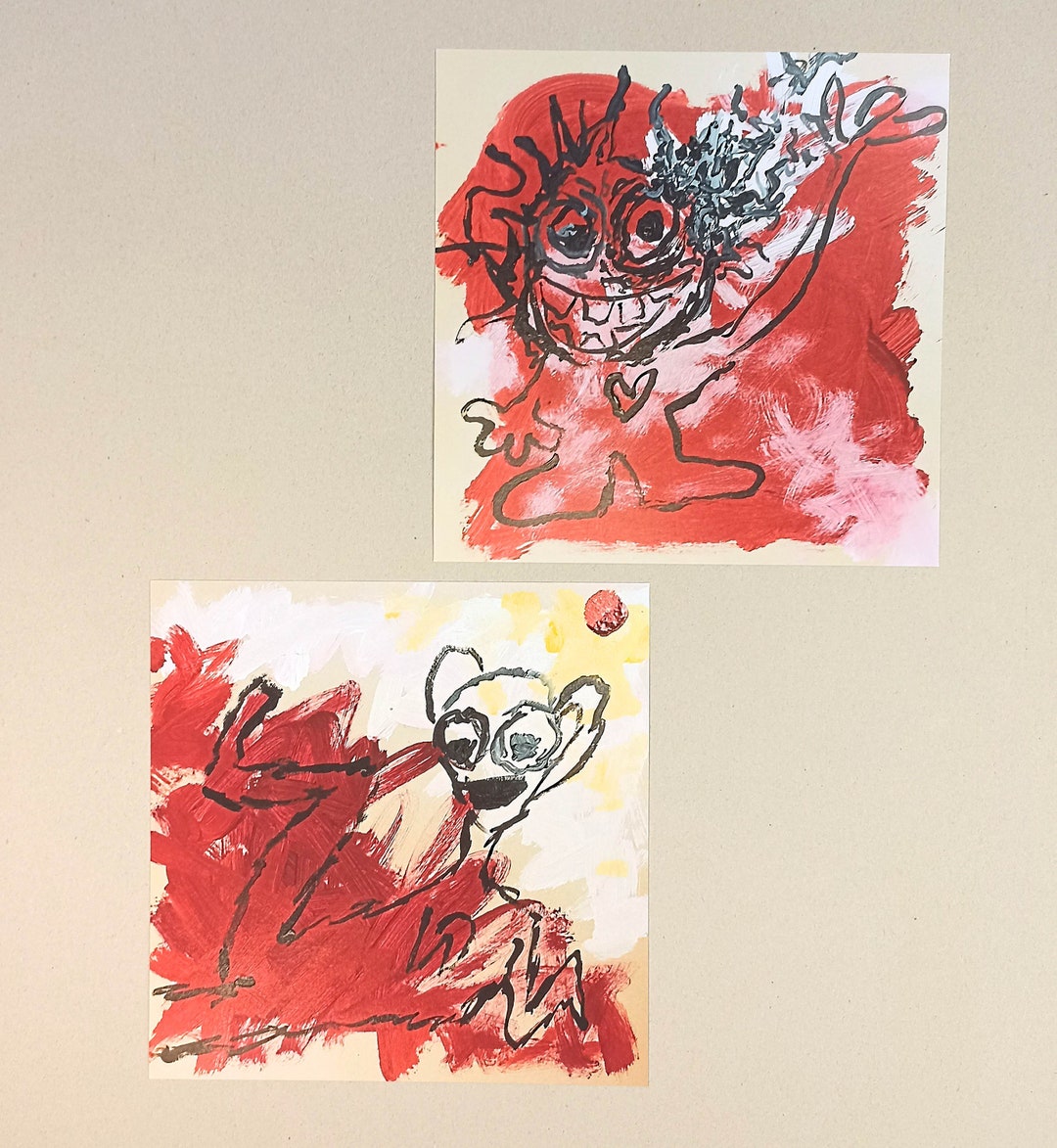 Pictures Set Red Monsters - 20x20cm Art Prints - Print From Original ...