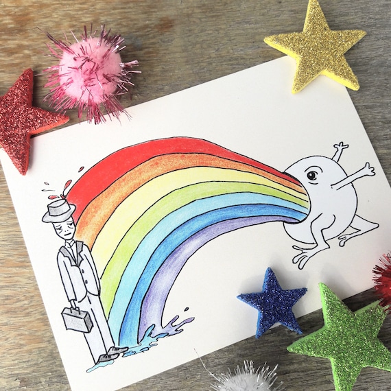 Funny Card Rainbow Spitter Funny in Comic Style Postcard - Etsy