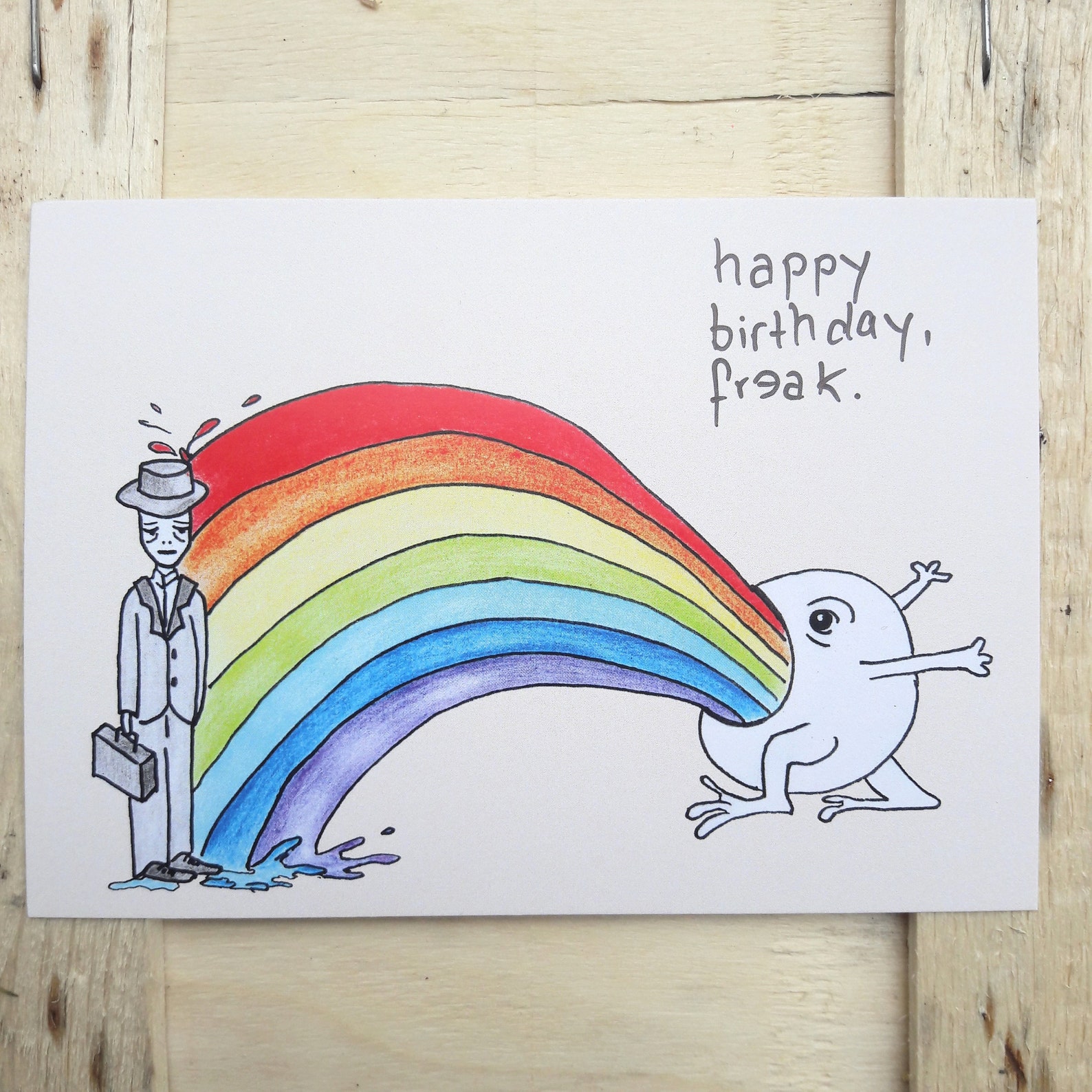 Rainbow Birthday Card - Happy Birthday, Freak - Cool Postcard - Drawn ...