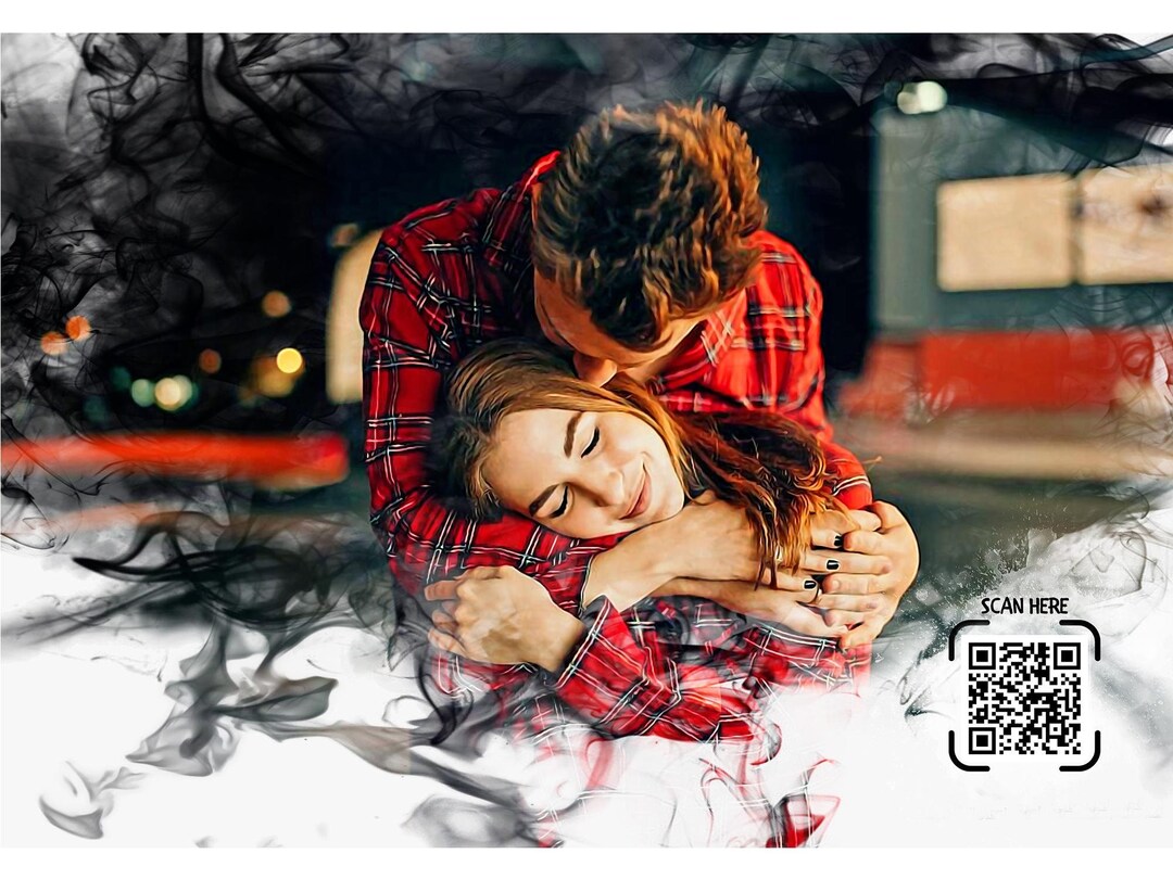 Custom Watercolor Couple Portrait With QR Code - Surprise Proposal ...