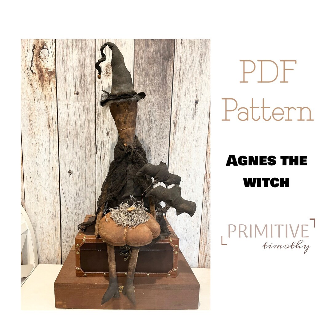 PDF Sewing Pattern - Primitive Witch With Pumpkin and Bats - Early ...