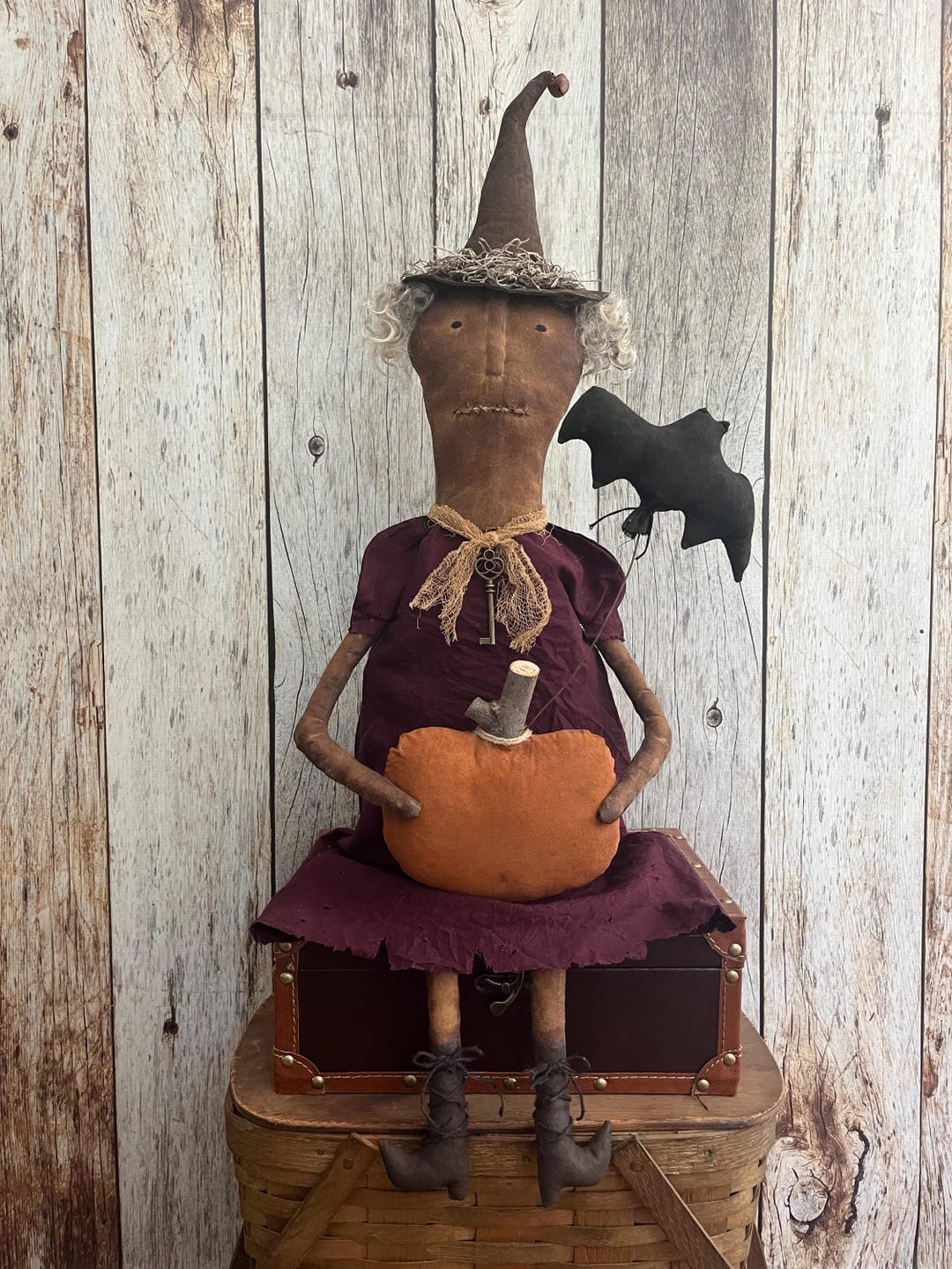Primitive Witch Doll: Spooky Halloween Folk Art With Pumpkin - Etsy