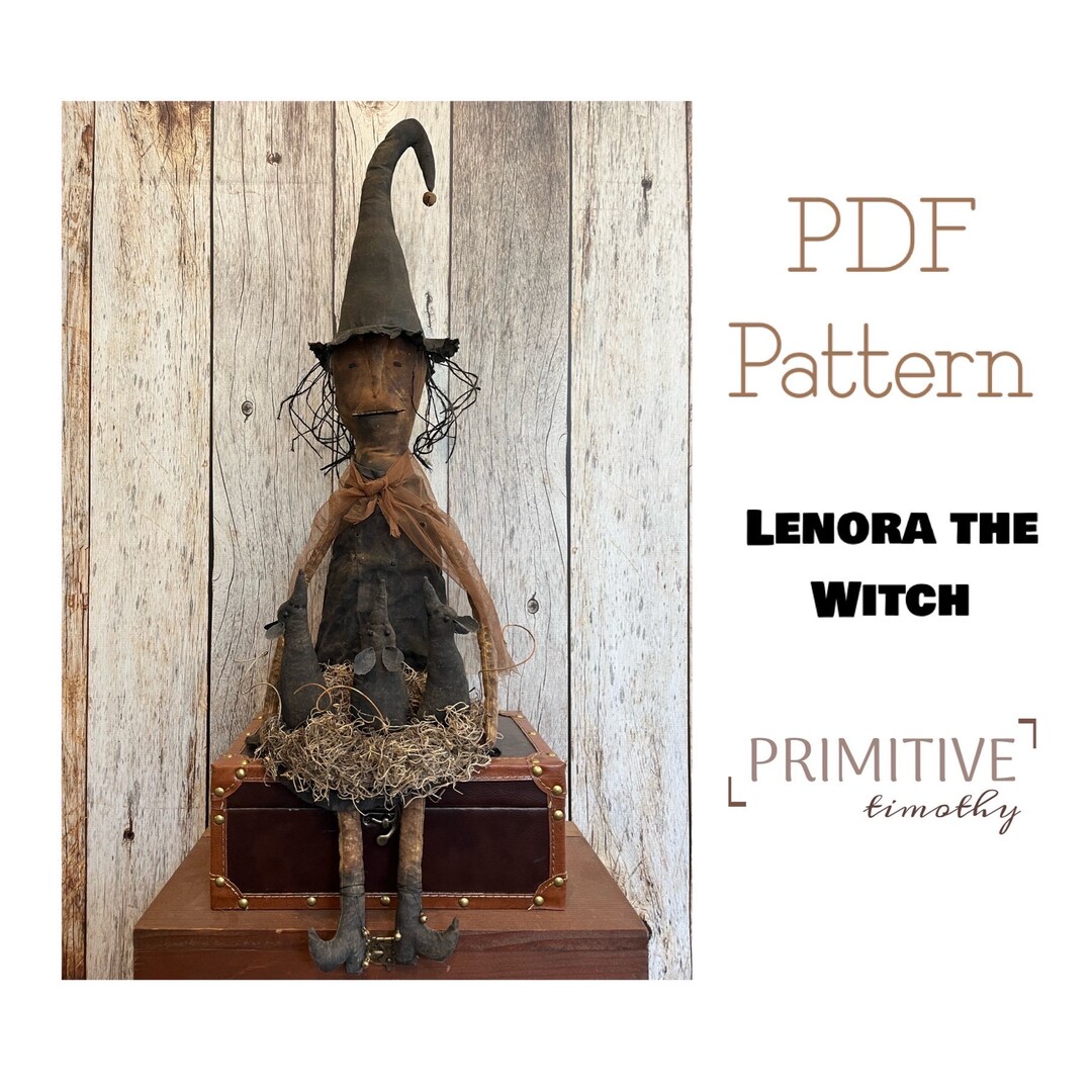 PDF Sewing Pattern - Primitive Witch With Baby Rats - Folk Art Doll ...