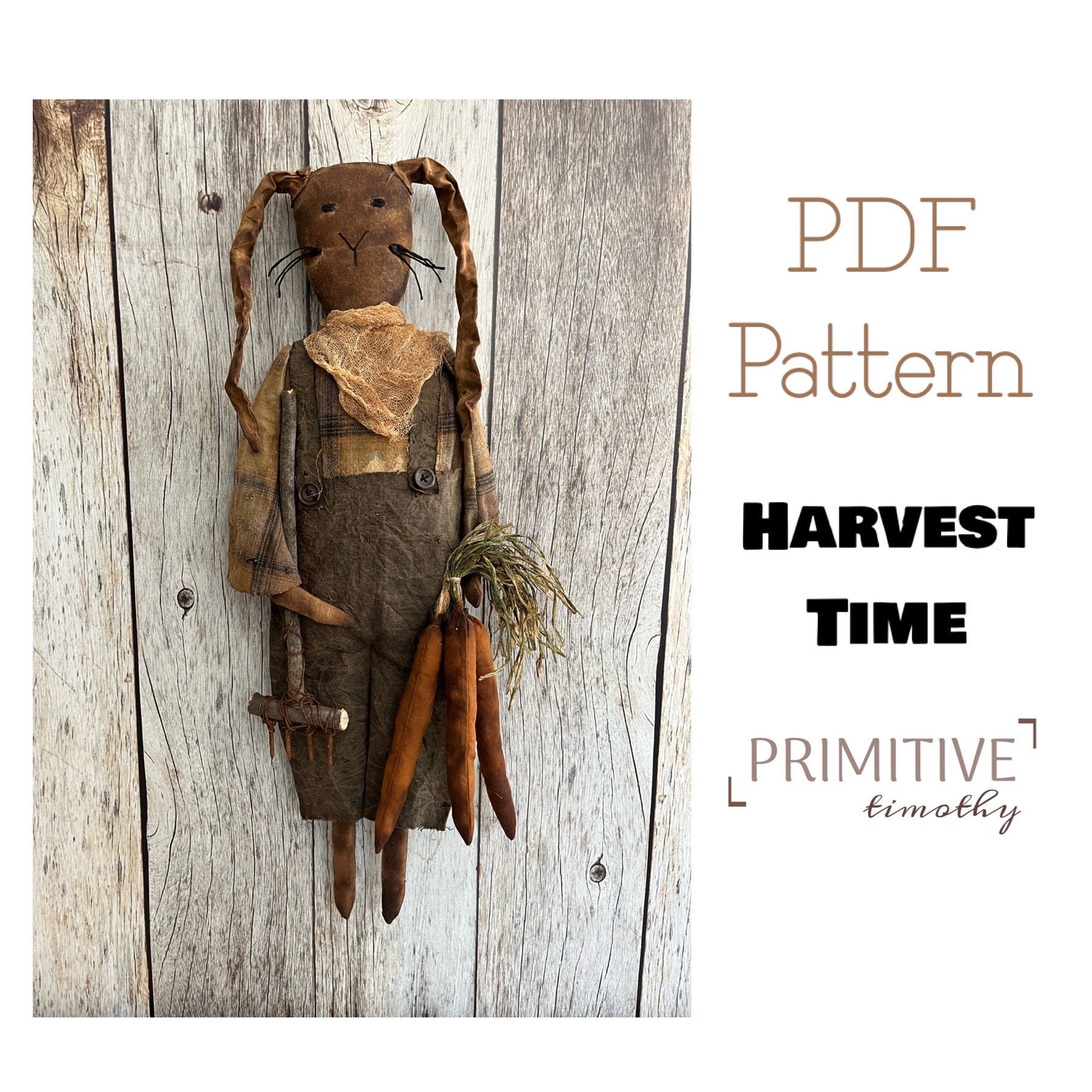 PDF Sewing Pattern Primitive Bunny Rabbit Folk Art Doll - Etsy
